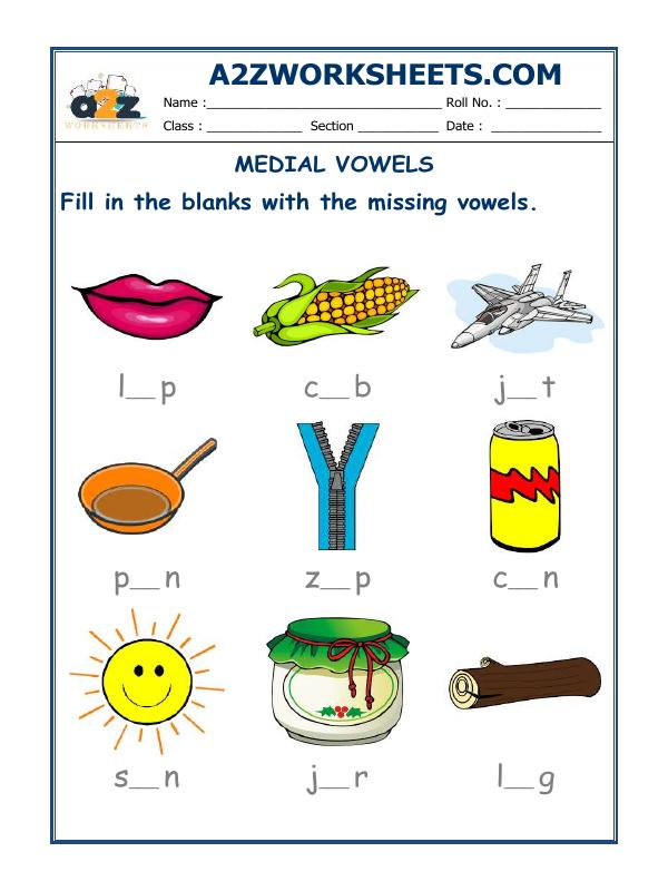 A2Zworksheets:Worksheet of Medial Vowels - 01-Grammar-English