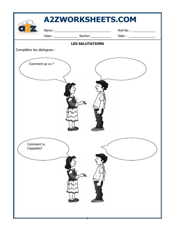 A2Zworksheets:Worksheet of French Worksheet-Les Salutations-French-Language