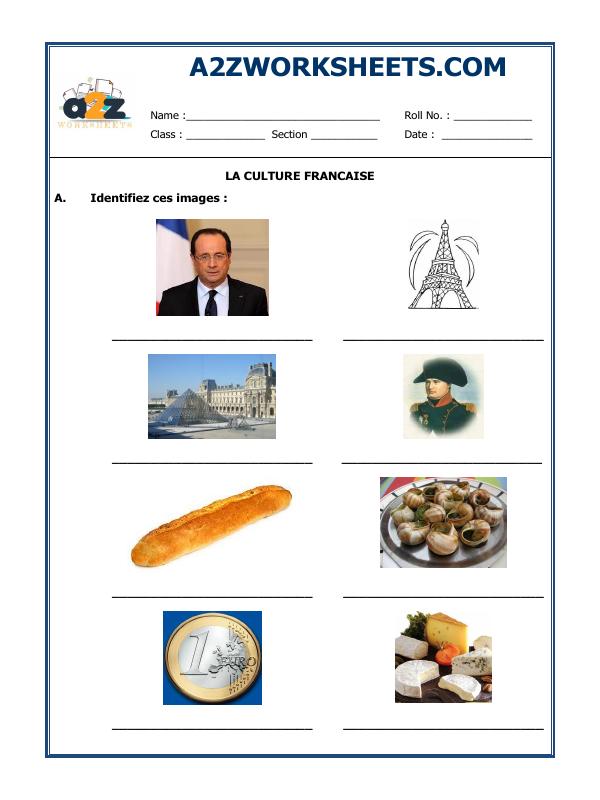 A2Zworksheets:Worksheet of French Worksheet - La Culture Francaise ...