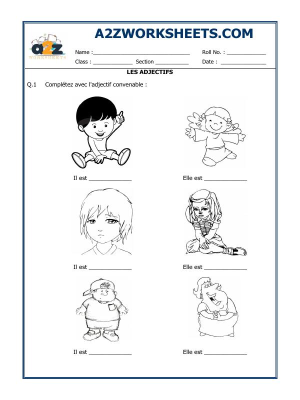 A2Zworksheets:Worksheet of French Worksheet - Les Adjectifs-French-Language