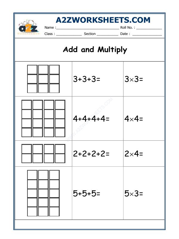 A2Zworksheets:Worksheet of Class-I-Add And Multiply-Multiplication-Maths