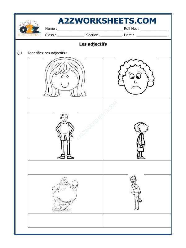 A2Zworksheets:Worksheet of French Worksheet - Les Adjectifs-French-Language
