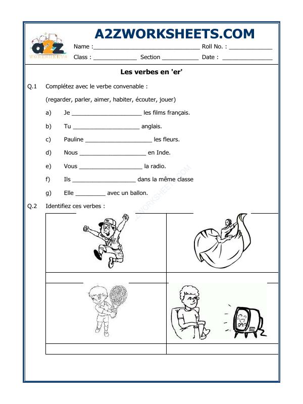 Les Verbes En Er Interactive Worksheet French