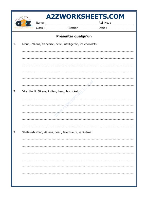A2Zworksheets:Worksheet of French Worksheet - Présenter Quelqu’Un ...