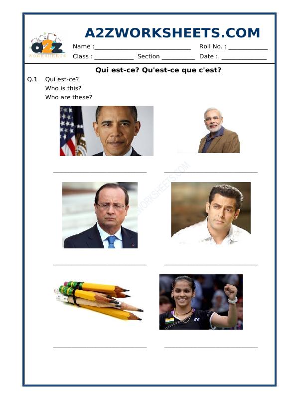 A2Zworksheets:Worksheet of French Worksheet - Qui Est-Ce Qu'Est-Ce Que ...