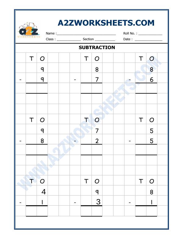 A2Zworksheets:Worksheet of Subtraction Worksheet - 02-Subtraction-Maths
