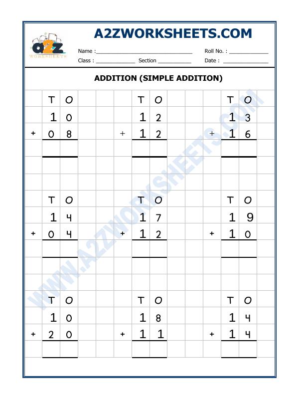 A2Zworksheets:Worksheet of Addition Worksheet-01 (Simple Addition ...