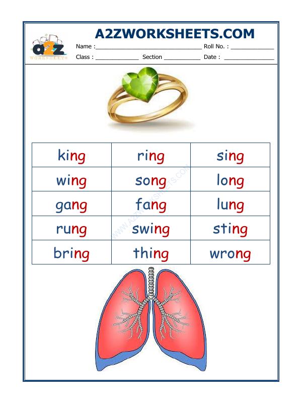 A2Zworksheets:Worksheet of English Phonics Sounds - 'Ng' Sound Words ...