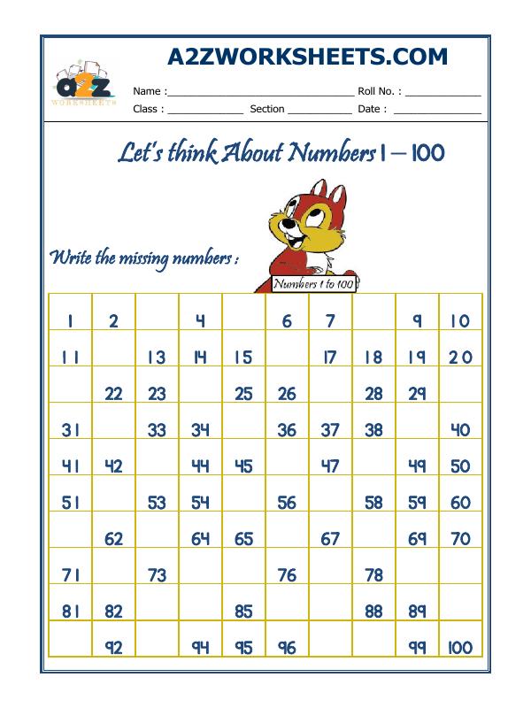 A2Zworksheets:Worksheet of Missing Number Worksheet-04-Numbers-Maths
