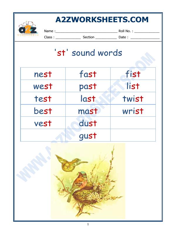A2Zworksheets:Worksheet of English Phonics Sounds - 'St' Sound Words ...