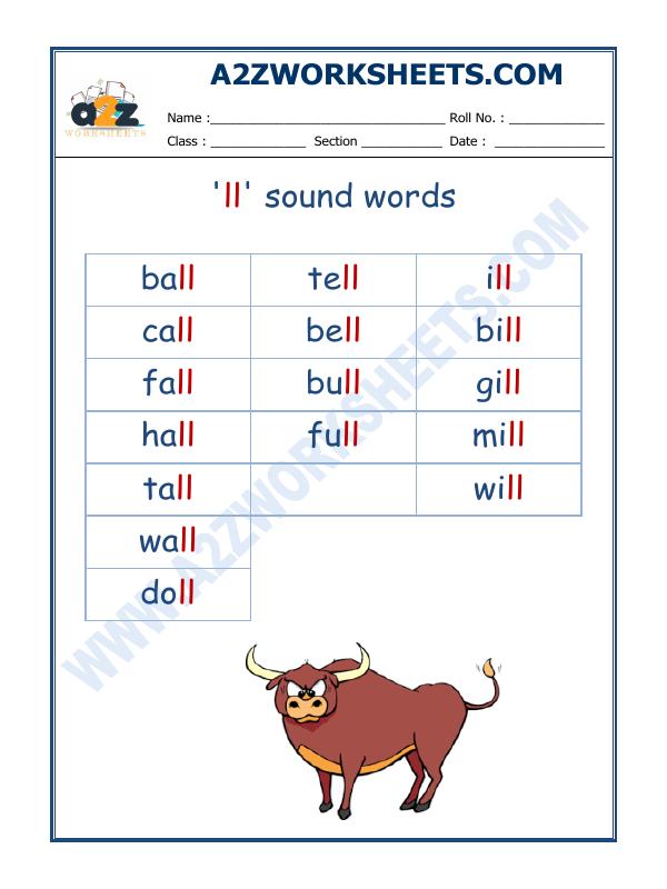 A2Zworksheets:Worksheet of English Phonics Sounds - 'Ll' Sound Words-01 ...