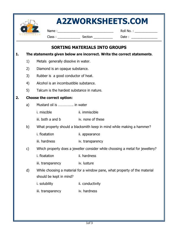A2Zworksheets:Worksheet of Sorting Materials Into Groups-Metals and Non ...