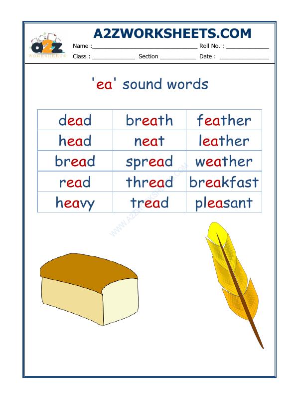 A2Zworksheets:Worksheet of English Phonics Sounds - 'Ea' Sound Words ...