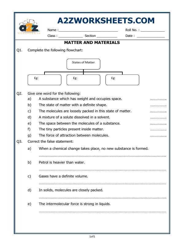 A2Zworksheets:Worksheet of Matter And Materials-Metals and Non-metals ...