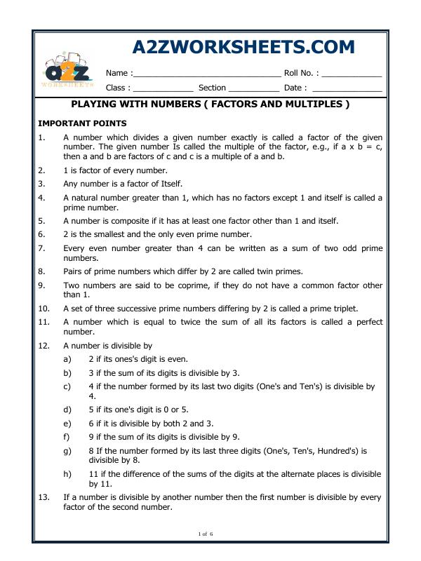 Multiples And Factors Worksheets