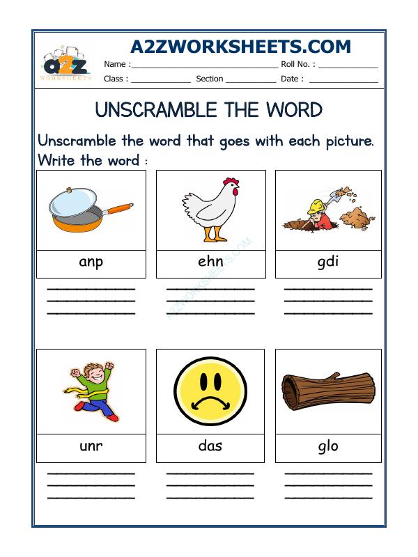 A2Zworksheets:Worksheet of Unscramble The Words-01-Reading-English