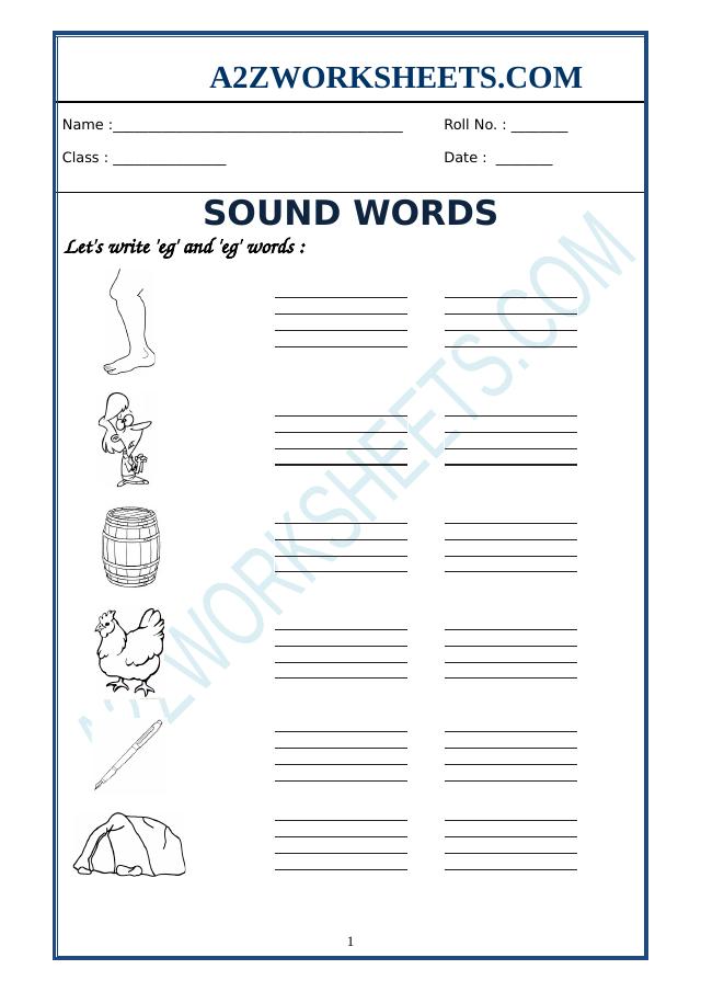 A2Zworksheets:Worksheet of 'Eg' And 'En Sound Words-Reading-English