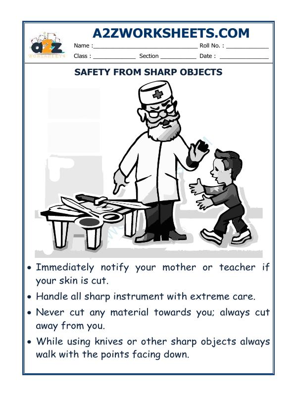 A2Zworksheets:Worksheet of Safety From Sharp Objects-Safety-General ...