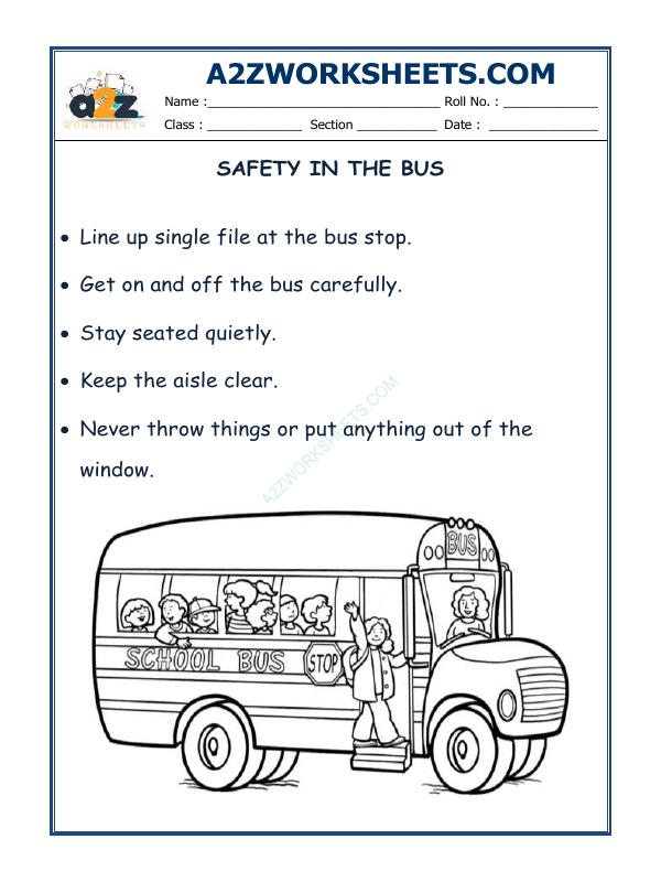 A2Zworksheets:Worksheet of Safety In Bus-Safety-General Awareness