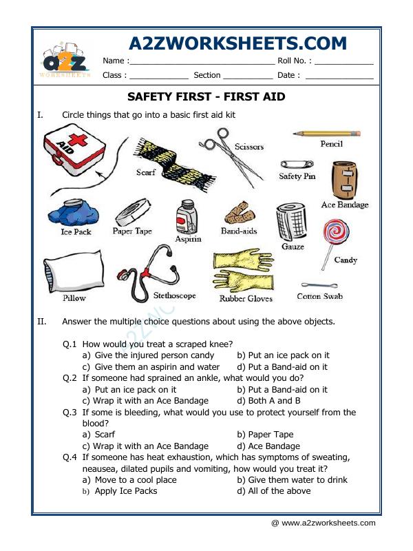 A2Zworksheets:Worksheet of Safety First-First Aid-Safety-General Awareness