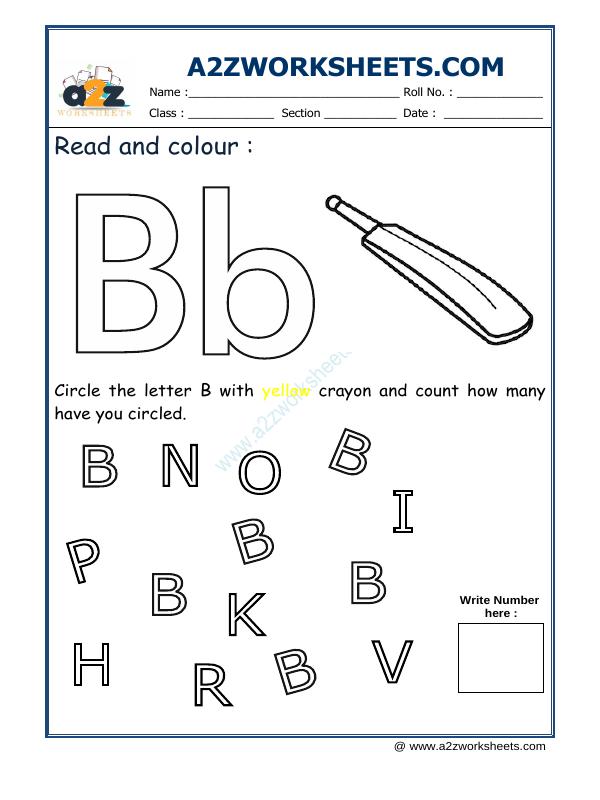 A2Zworksheets:Worksheet of Read And Colour B-Recognition-English