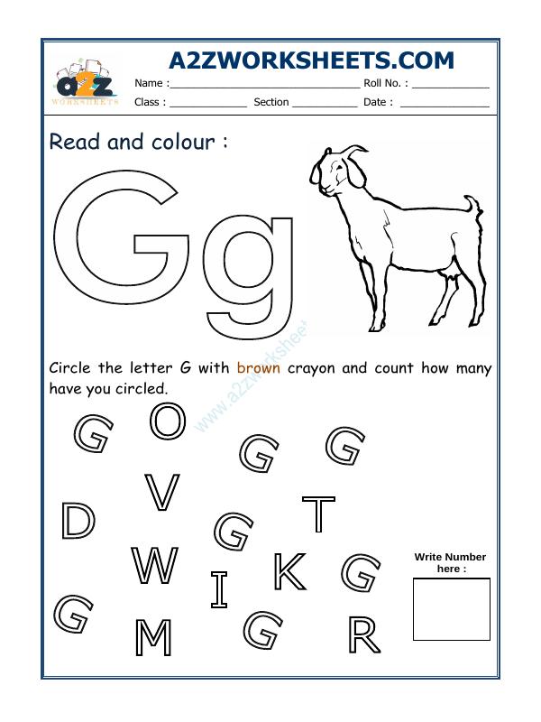 A2Zworksheets:Worksheet of Read And Colour G-Recognition-English