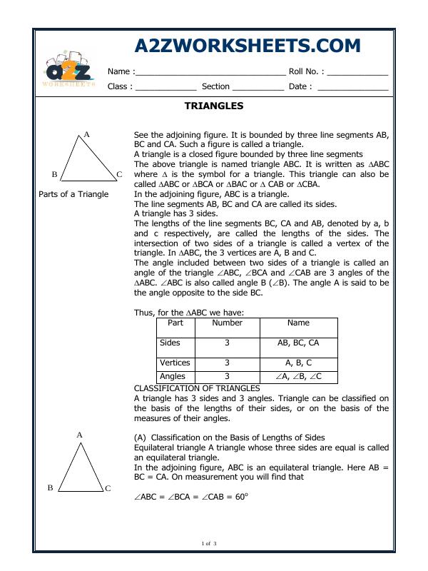 A2Zworksheets:Worksheet of Triangles-Geometry-Maths