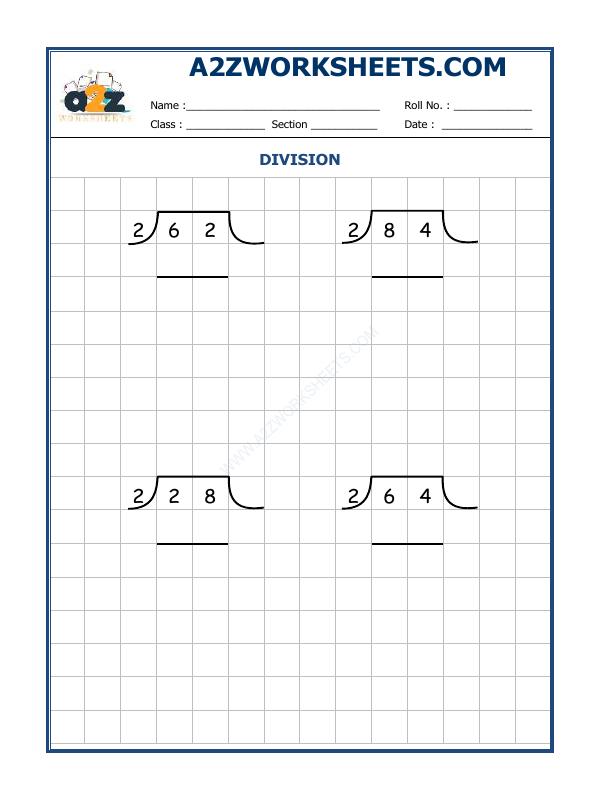 A2Zworksheets:Worksheet of Division By 2 - 3-Division-Maths