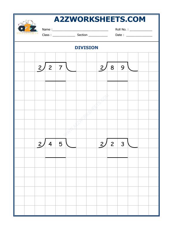 A2Zworksheets:Worksheet of Division By 2 - 5-Division-Maths