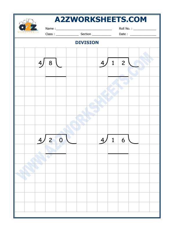 A2Zworksheets:Worksheet of Division By 4 - 1-Division-Maths