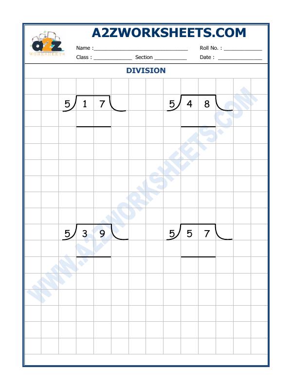 A2Zworksheets:Worksheet of Division By 5 - 5-Division-Maths