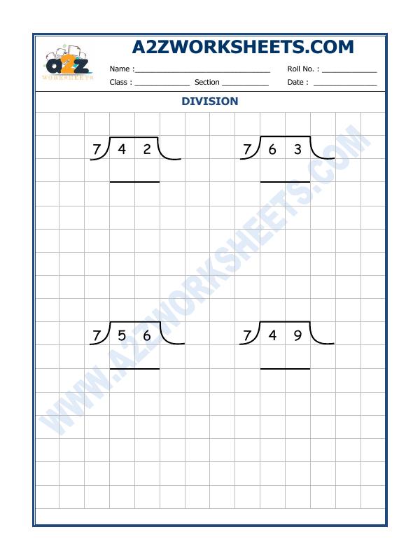 A2Zworksheets:Worksheet of Division By 7 - 1-Division-Maths