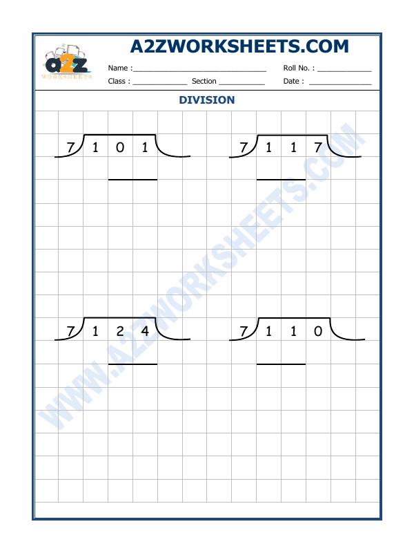 A2Zworksheets:Worksheet of Division By 7 - 7-Division-Maths