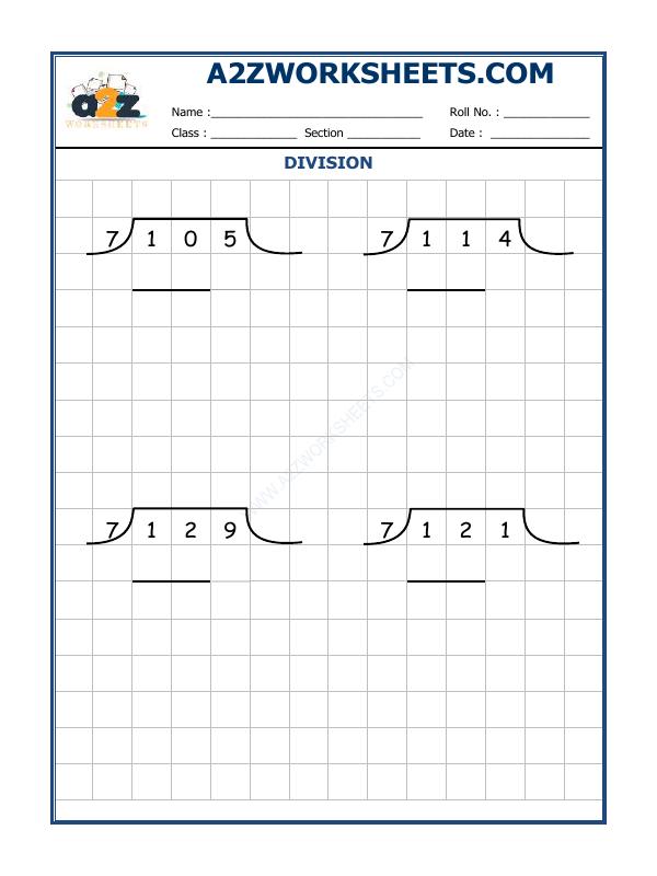 A2Zworksheets:Worksheet of Division By 7 - 22-Division-Maths