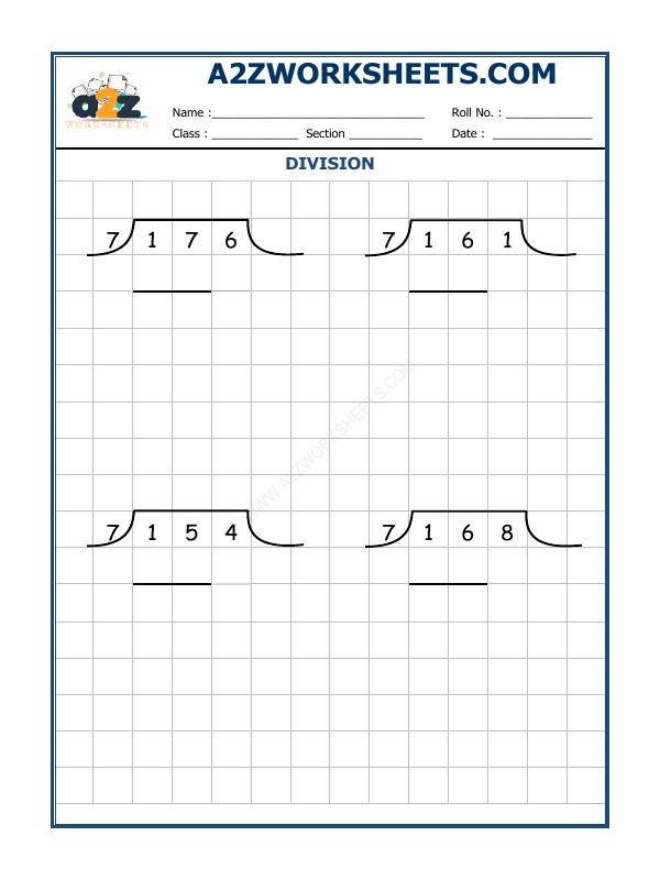 A2Zworksheets:Worksheet of Division By 7 - 31-Division-Maths