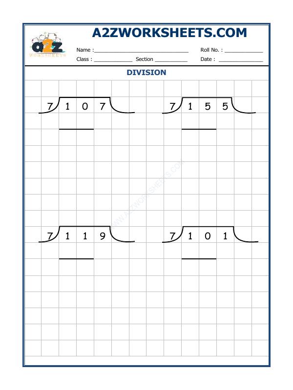 A2Zworksheets:Worksheet of Division By 7 - 34-Division-Maths