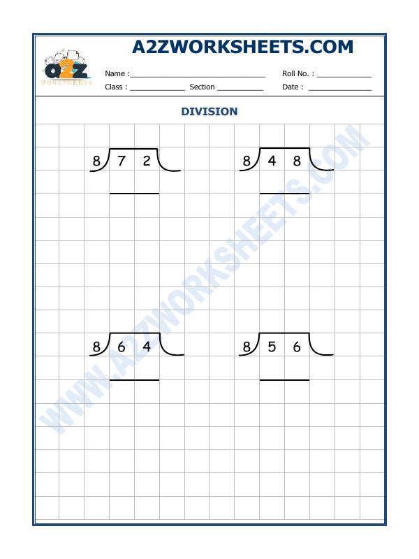 A2Zworksheets:Worksheet of Division By 8 - 1-Division-Maths