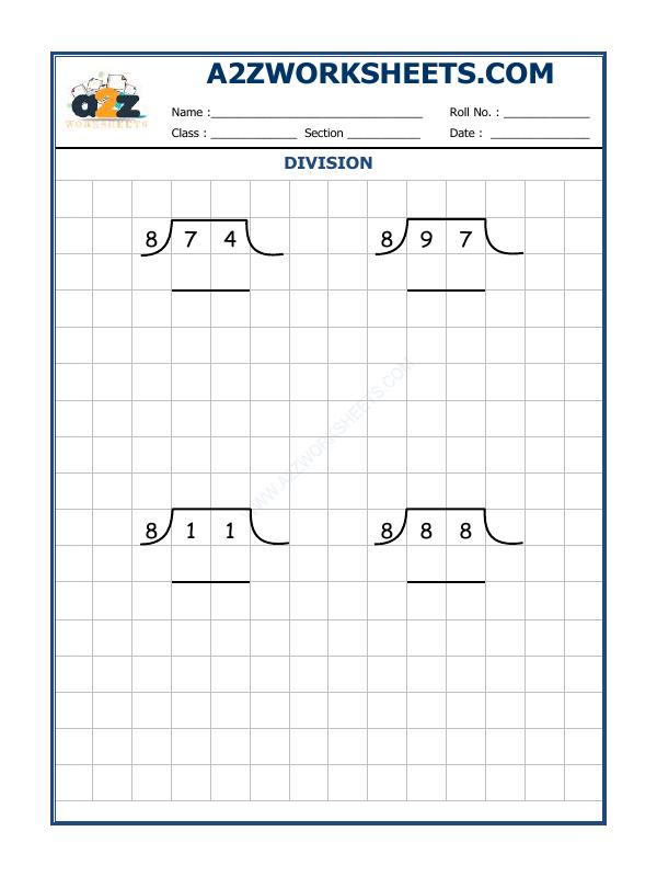 A2Zworksheets:Worksheet of Division By 8 - 4-Division-Maths