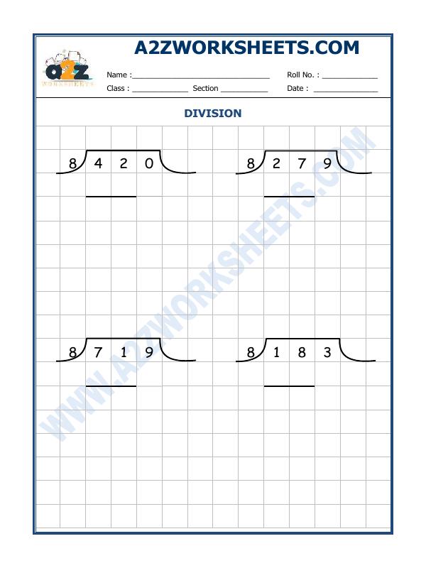 A2Zworksheets:Worksheet of Division By 8 - 29-Division-Maths