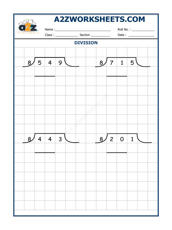 A2Zworksheets:Worksheet of Division By 8 - 41-Division-Maths