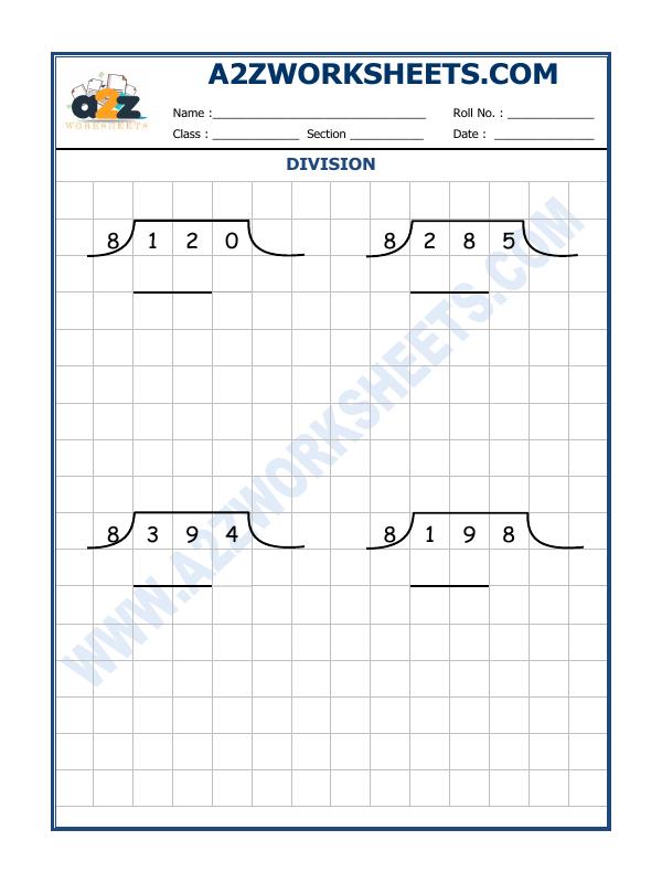 A2Zworksheets:Worksheet of Division By 8 - 43-Division-Maths