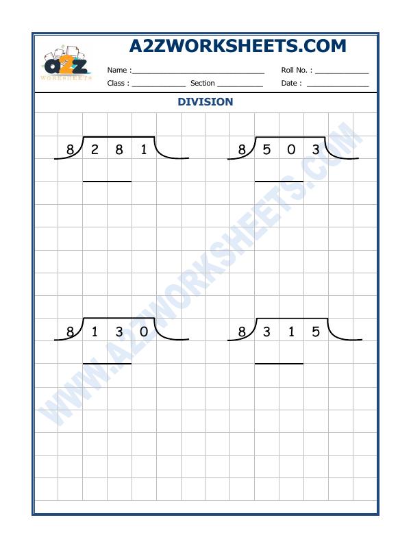 A2Zworksheets:Worksheet of Division By 8 - 50-Division-Maths