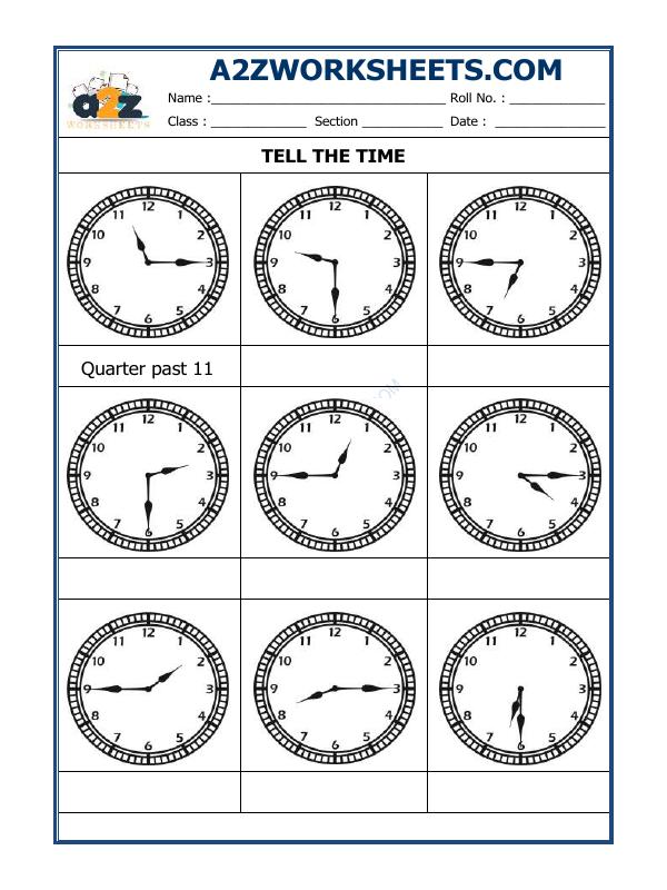 A2Zworksheets:Worksheet of Tell The Time - 19-Measurement-Maths