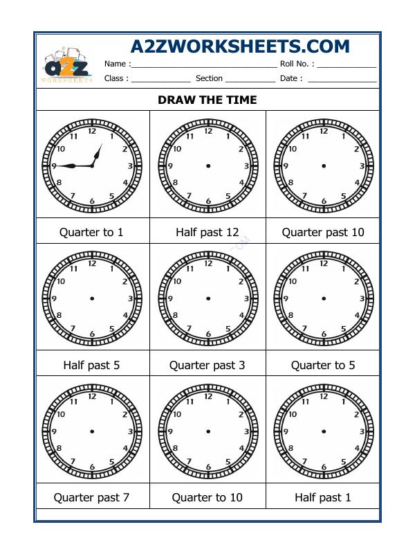 A2Zworksheets:Worksheet of Draw The Time - 16-Measurement-Maths