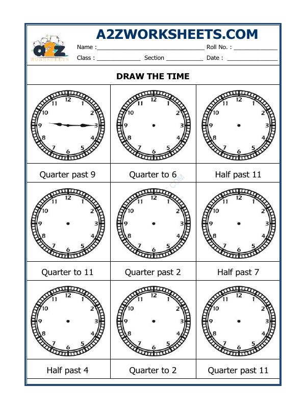 A2Zworksheets:Worksheet of Draw The Time - 17-Measurement-Maths