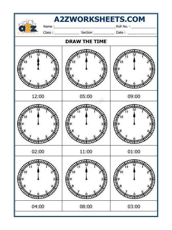 A2Zworksheets:Worksheet of Draw The Time - 19-Measurement-Maths