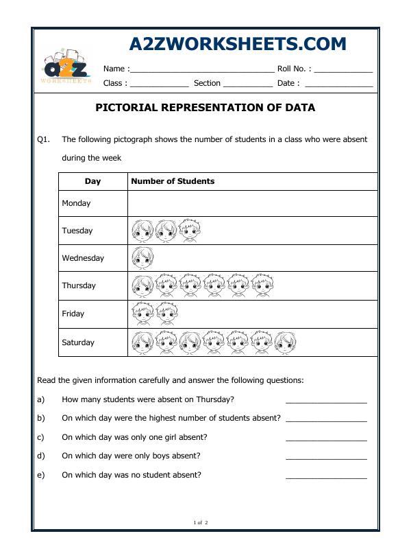 A2Zworksheets:Worksheet of Pictorial Representation Of Data-Data ...