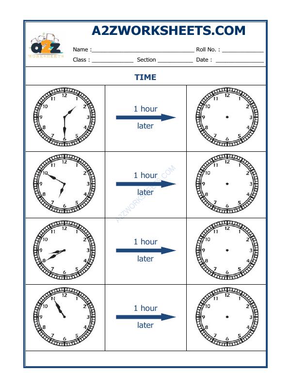 A2Zworksheets:Worksheet of Telling Time - 1 Hour Interval (Draw The ...