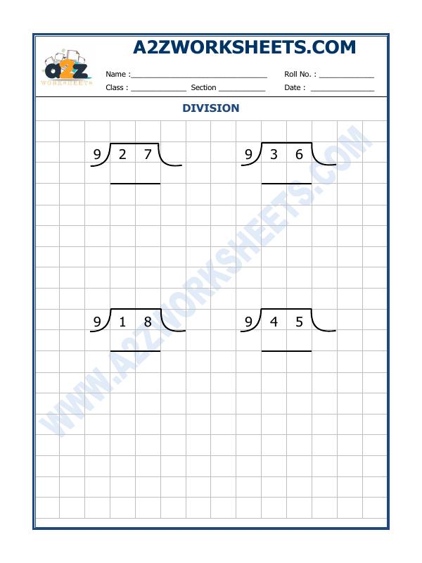 A2Zworksheets:Worksheet of Division By 9-Division-Maths
