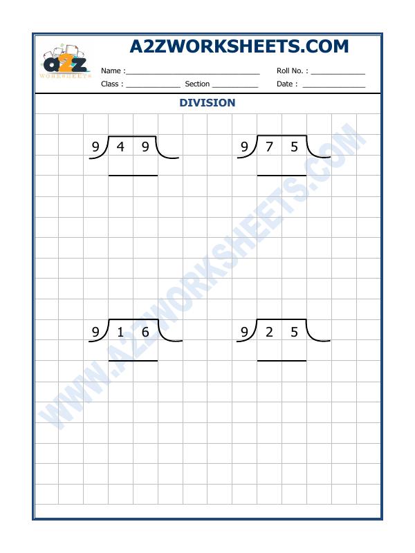 A2Zworksheets:Worksheet of Division By 9 - 7-Division-Maths